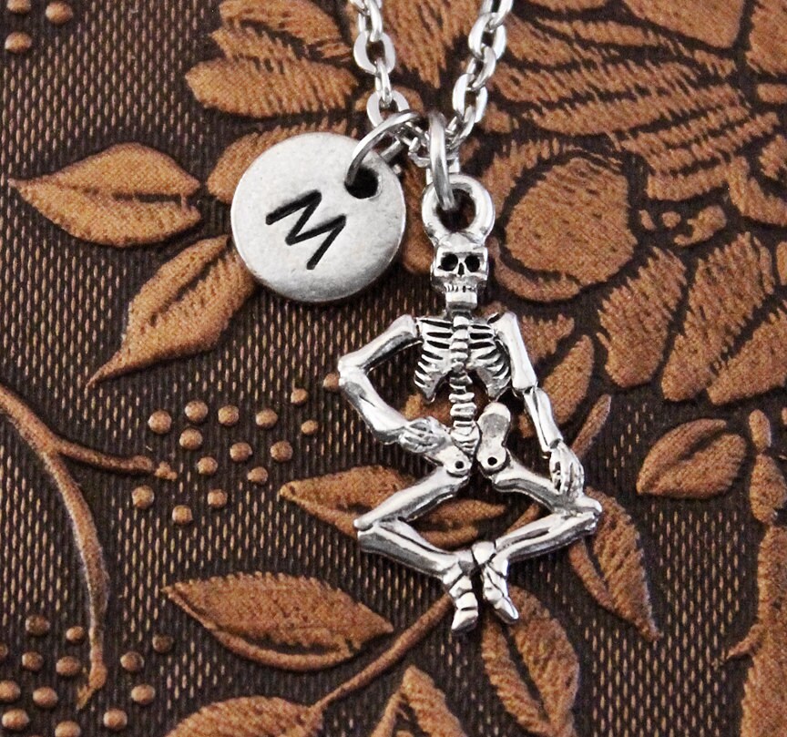 Personalized Silver Skeleton Necklace, Initial Necklace, Skeleton ...