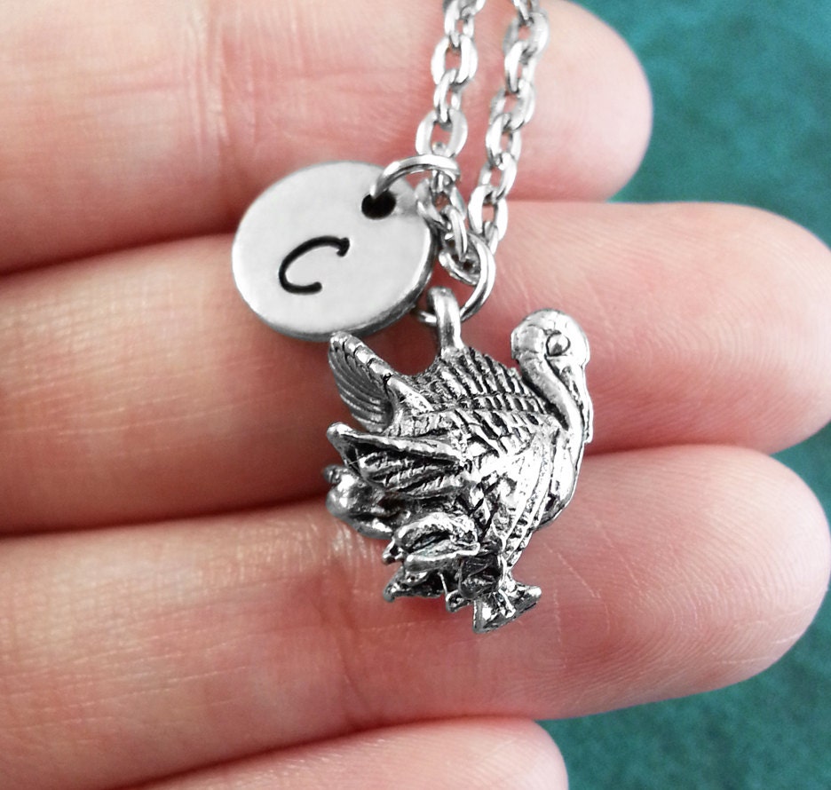 Turkey Necklace, Initial Necklace, Thanksgiving Gift, Turkey Pendant ...