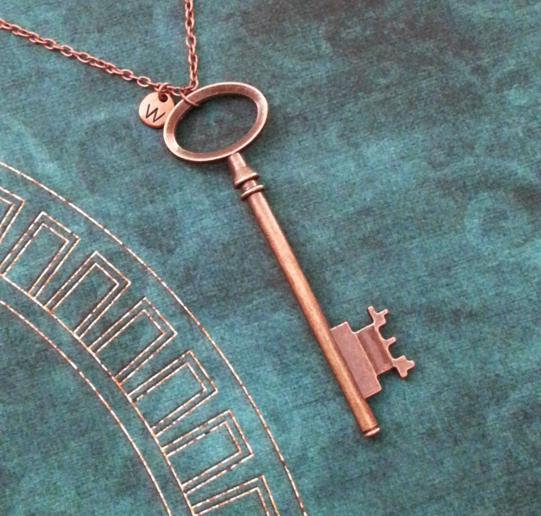 Key Necklace LARGE Copper Key Jewelry Skeleton Key Charm Necklace Key ...