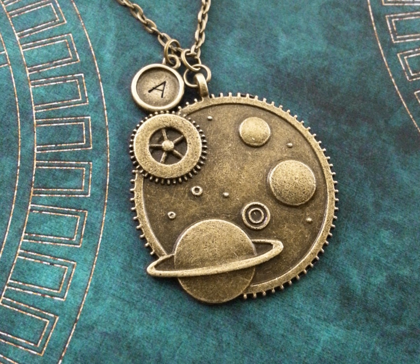 Space Necklace LARGE Bronze Gear Jewelry Outerspace Jewelry | Etsy