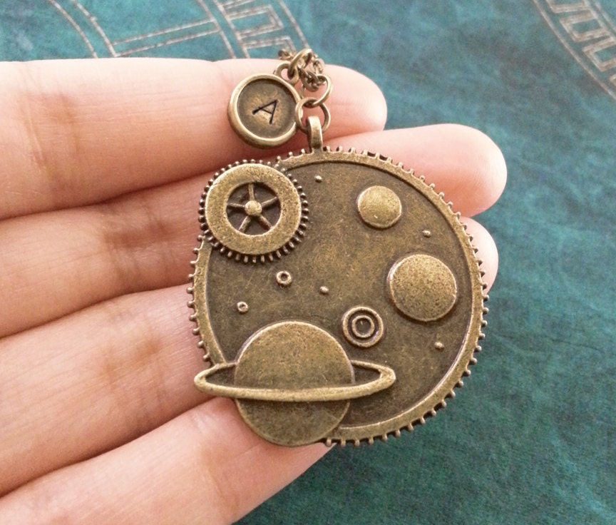 Space Necklace LARGE Bronze Gear Jewelry Outerspace Jewelry - Etsy