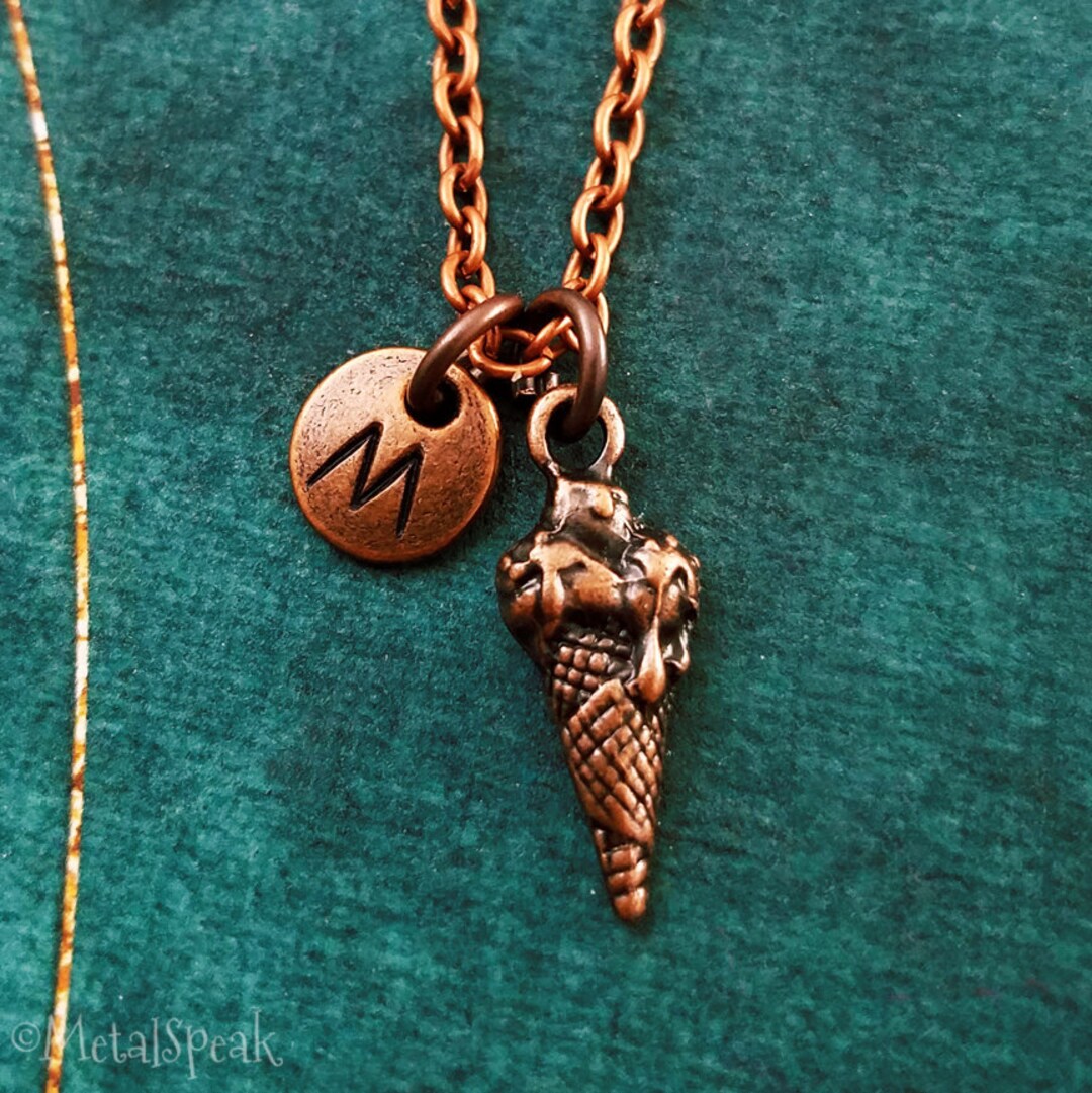 Ice Cream Cone Necklace SMALL Ice Cream Charm Copper Pendant Necklace ...