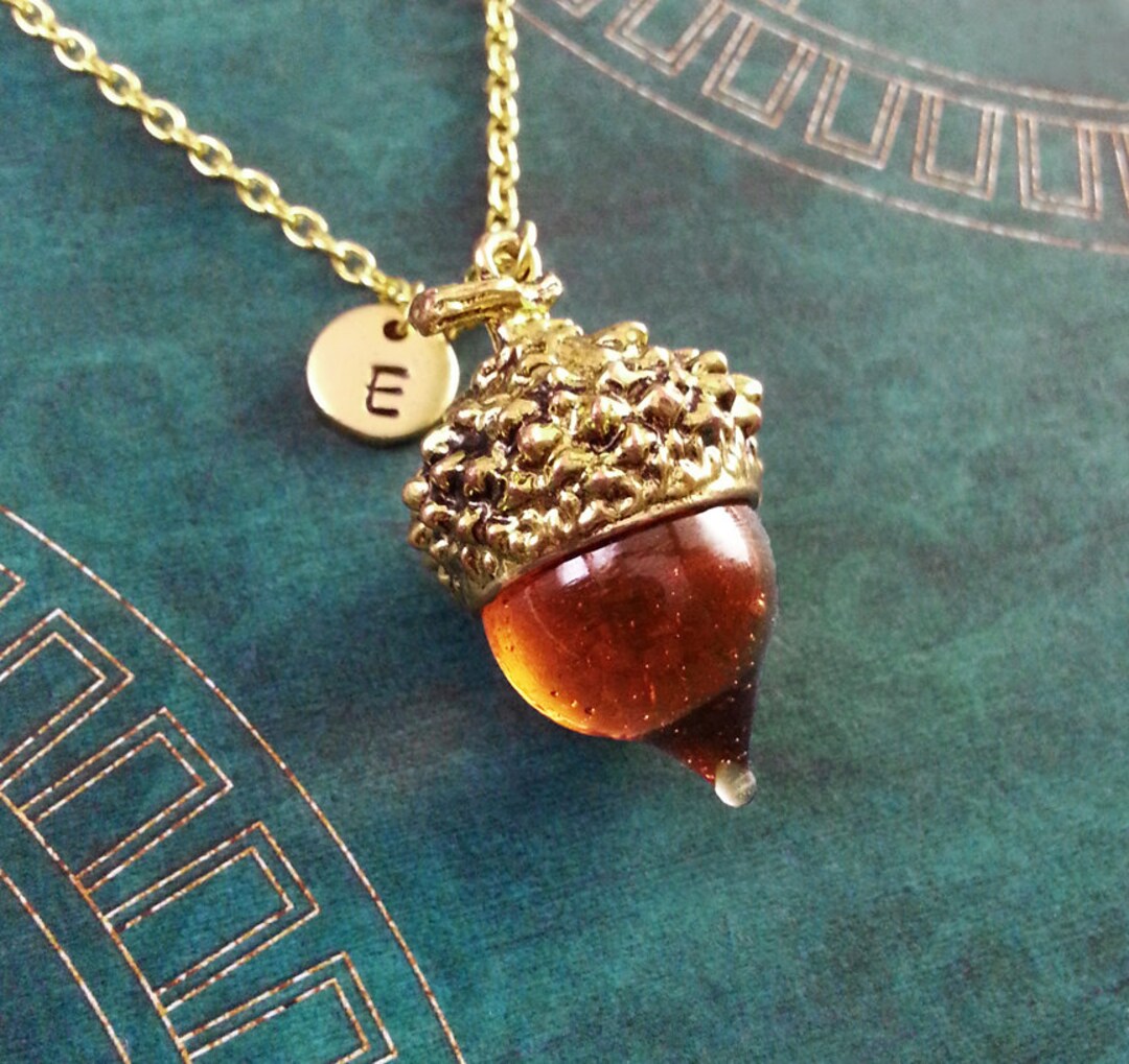 Acorn Necklace Acorn Jewelry Glass Acorn Charm Necklace Gold Acorn ...