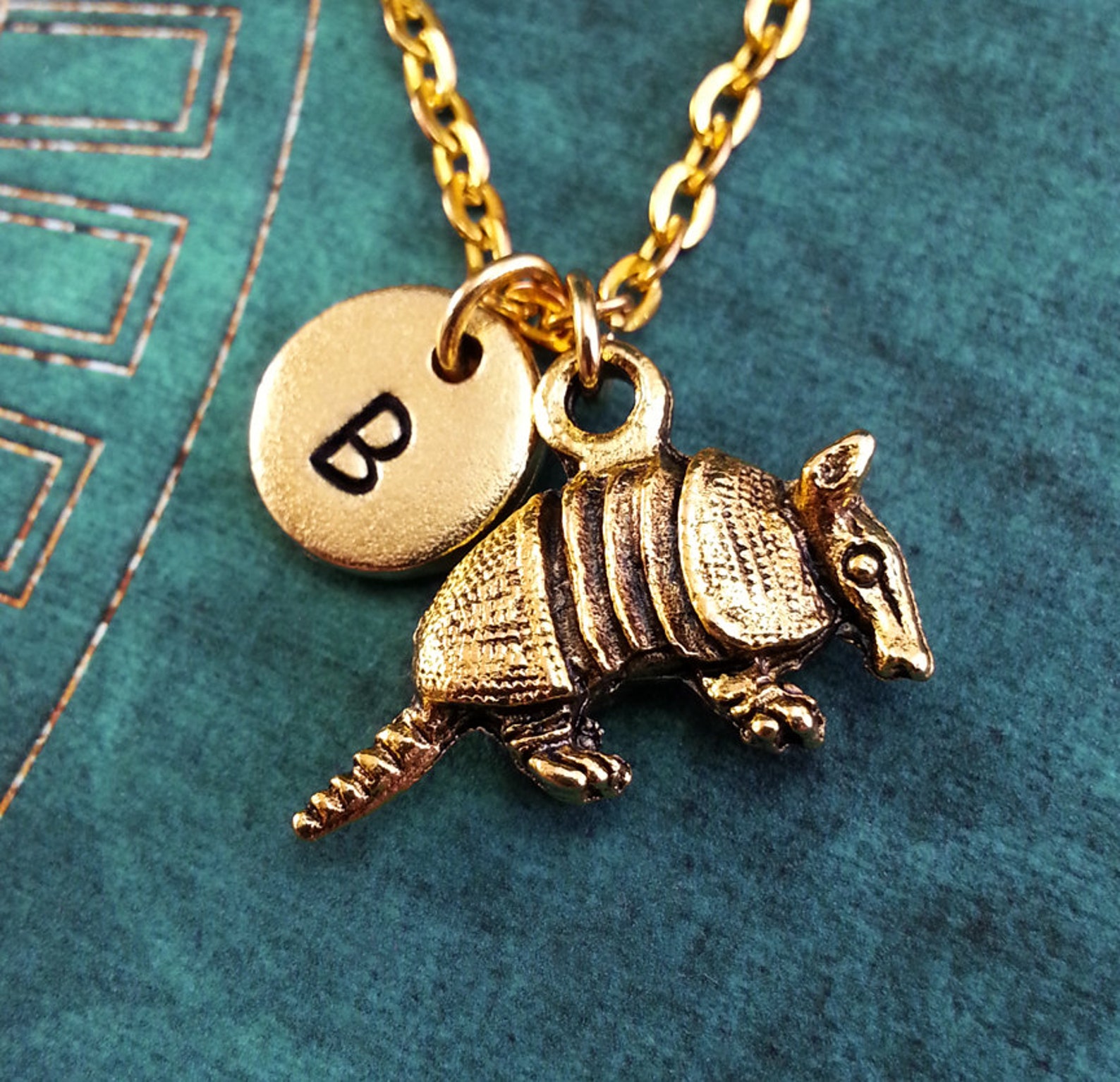 Armadillo Necklace, Animal Pendant, Hand Stamped Necklace, Engraved ...