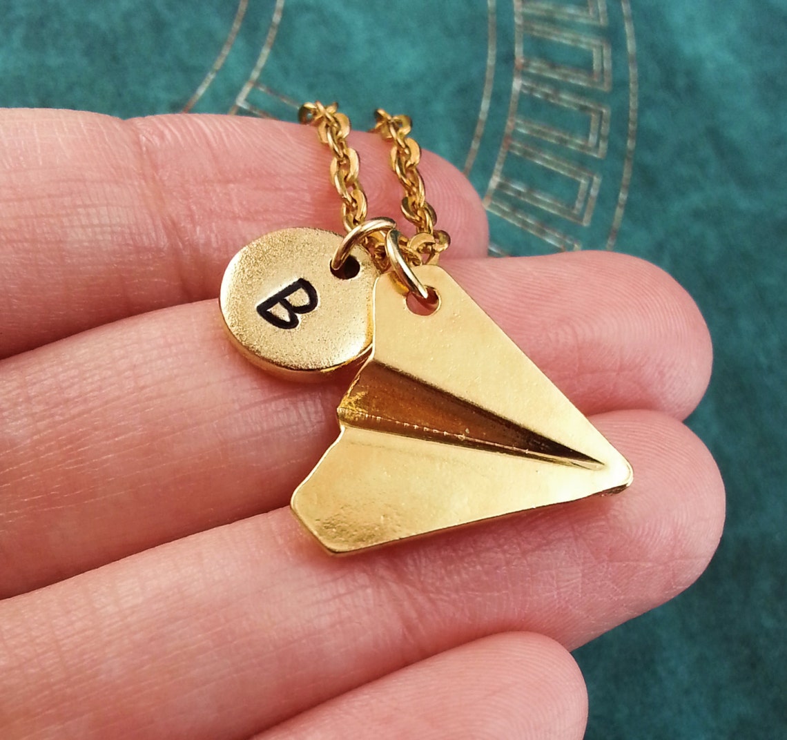 Paper Airplane Necklace, Gold Airplane Charm, Personalized Necklace ...
