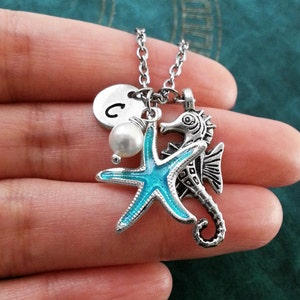 Seahorse Necklace Beach Jewelry Personalized Jewelry Sea Jewelry Blue ...