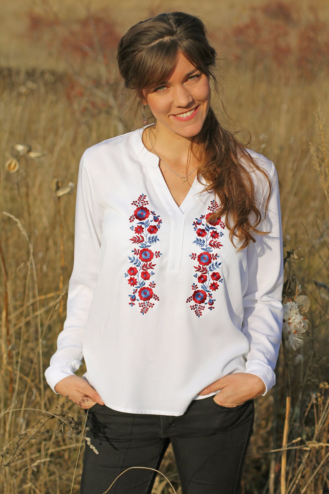 Embroidered Hungarian Folk Art Palóc Viscose Blouse From Hungary- White ...