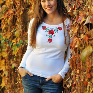 Embroidered Hungarian Folk Art Matyó Long Sleeve T-shirt From Hungary ...