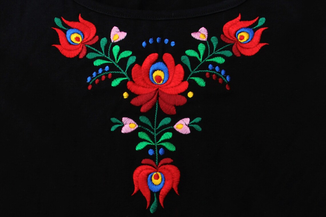 Embroidered Hungarian Folk Art Matyó Short Sleeve T-shirt From - Etsy