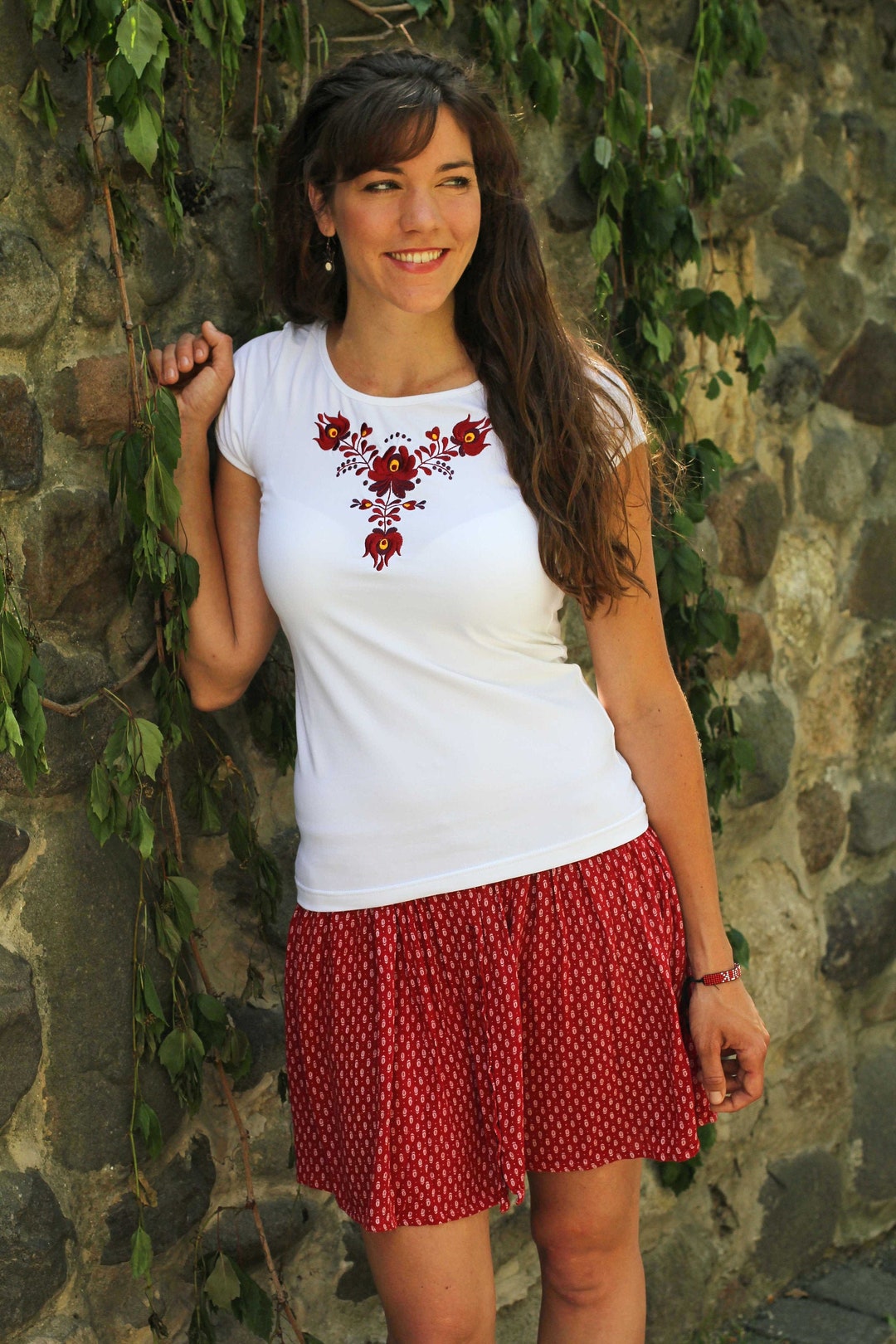 Embroidered Hungarian Folk Art Matyó Short Sleeve T-shirt From Hungary ...