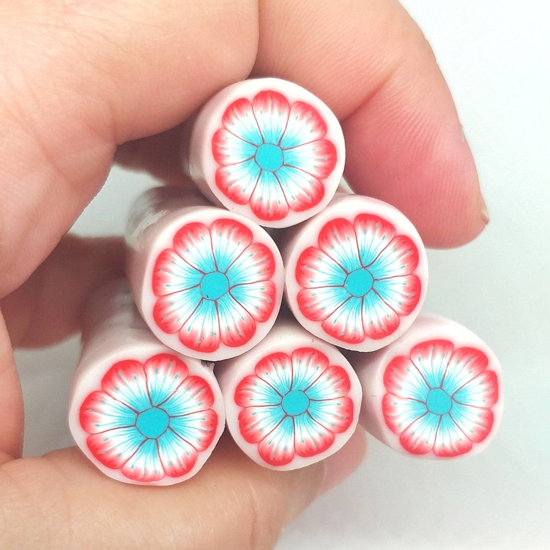 Polymer Clay Flower Cane, Red and Green Cane, Raw Polymer Clay Cane ...
