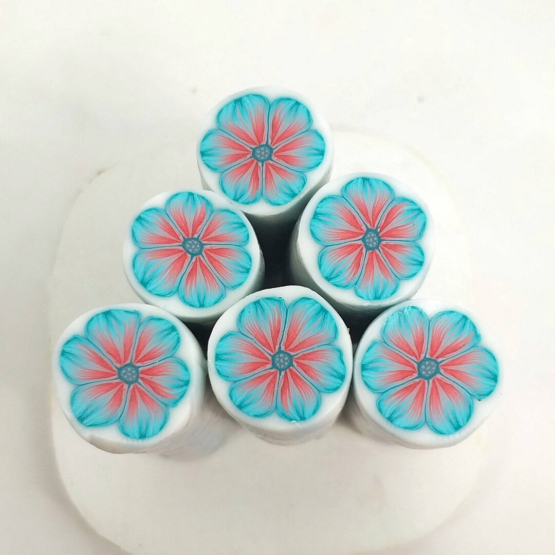 Polymer Clay Flower Cane, Turquoise Red Cane, Raw Polymer Clay Cane ...