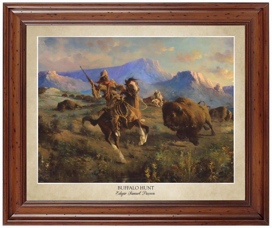 Buffalo Hunt by Edgar Samuel Paxson 18x24 Print Showing Artist's Name ...