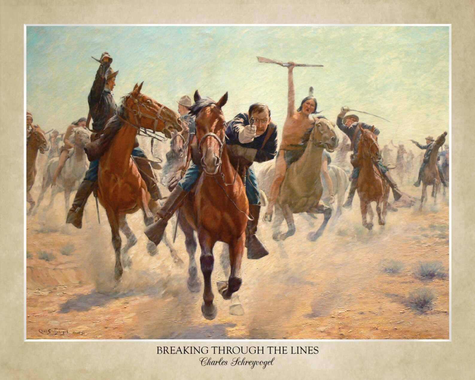 Breaking Through the Lines by Charles Schreyvogel; 18x24" Print Showing ...