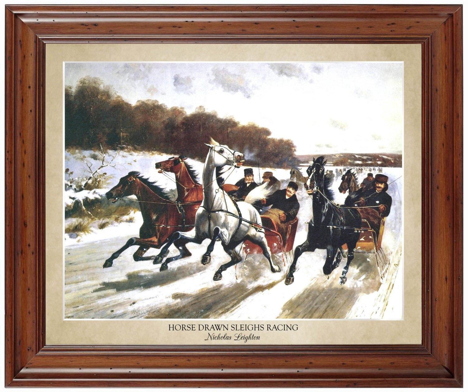 Horse Drawn Sleighs Racing by Nicholas Leighton (1885); 18x24" Print ...