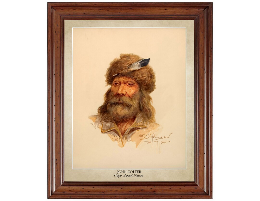 John Colter by Edgar Samuel Paxson; 18x24" Print Displaying the Artist ...