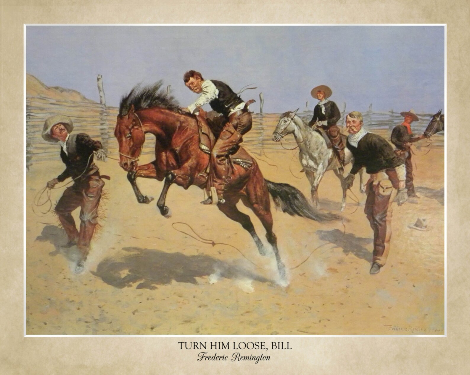 Turn Him Loose, Bill by Frederic Remington (1893); 18x24" Print Showing ...