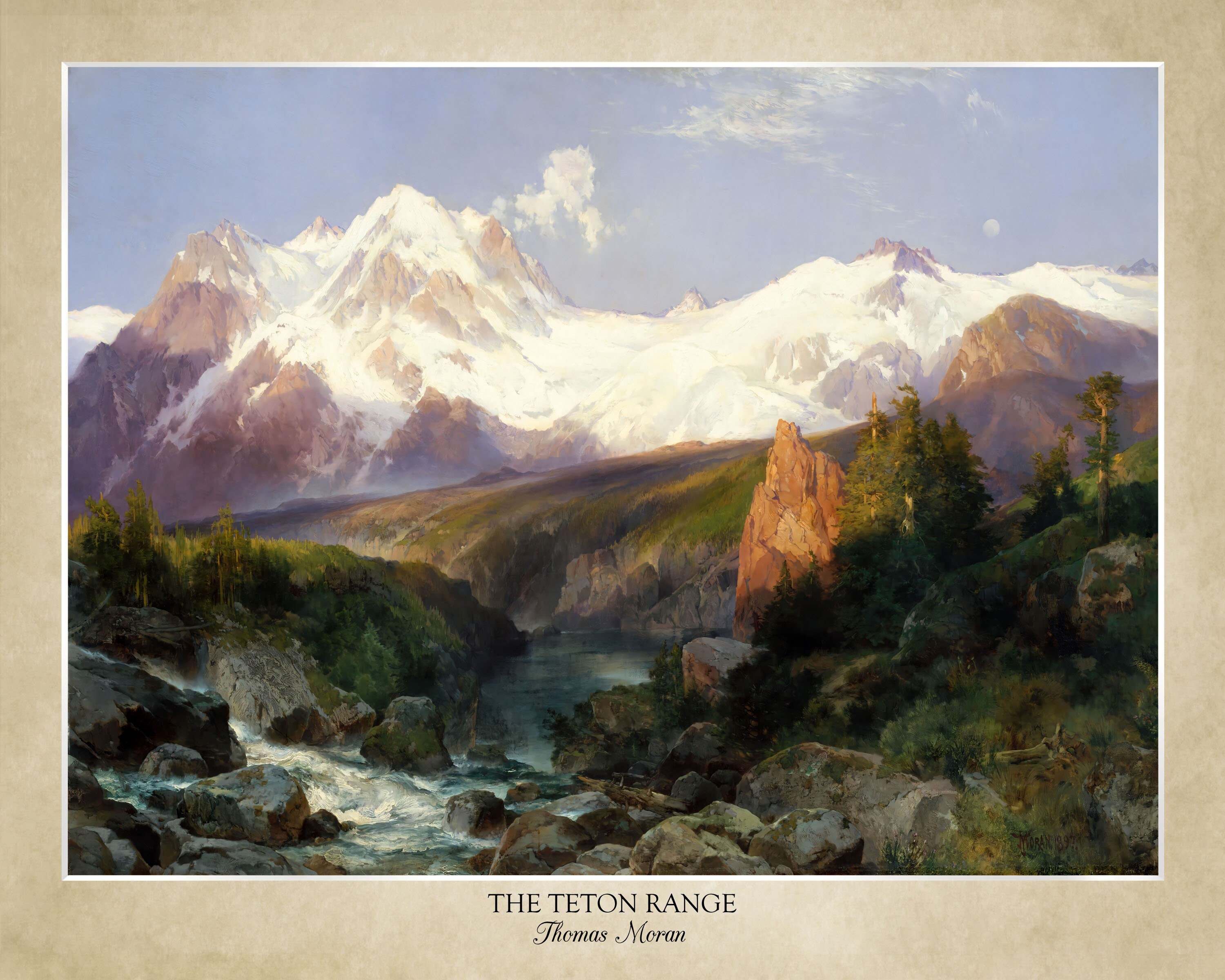 The Teton Range by Thomas Moran 1897 18x24 Print Showing the Artist Name and Title of the ...