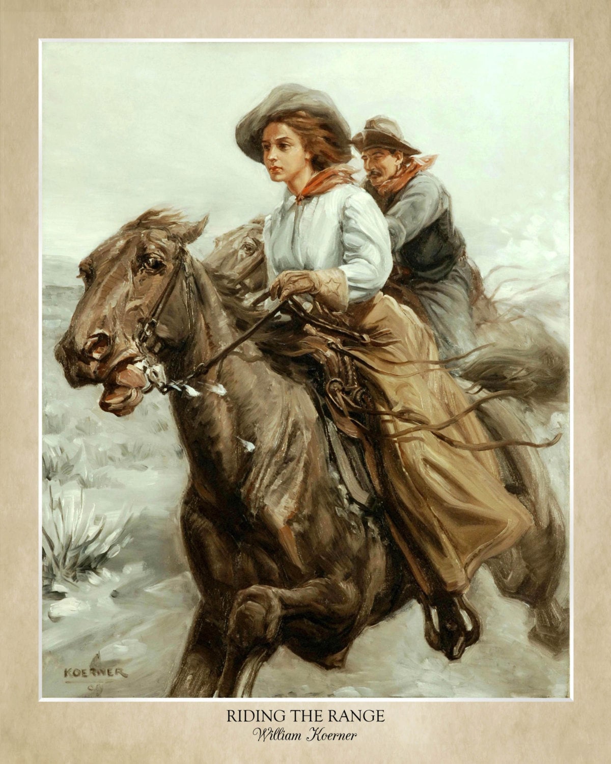 Riding the Range by WHD william Koerner 1909, 18x24 Print Showing the ...