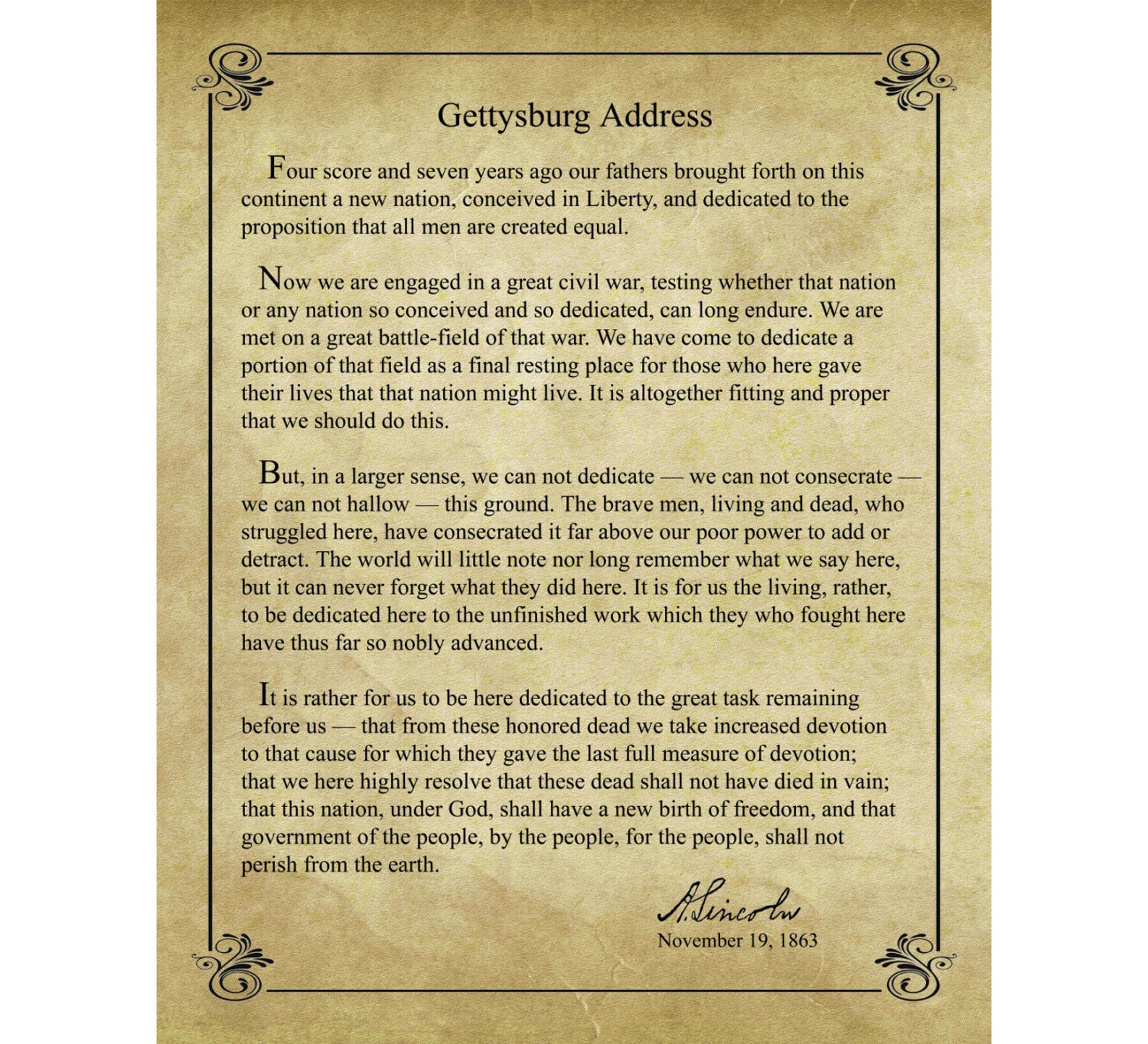 Gettysburg Address by Abraham Lincoln 18x24 Print does Not Include ...