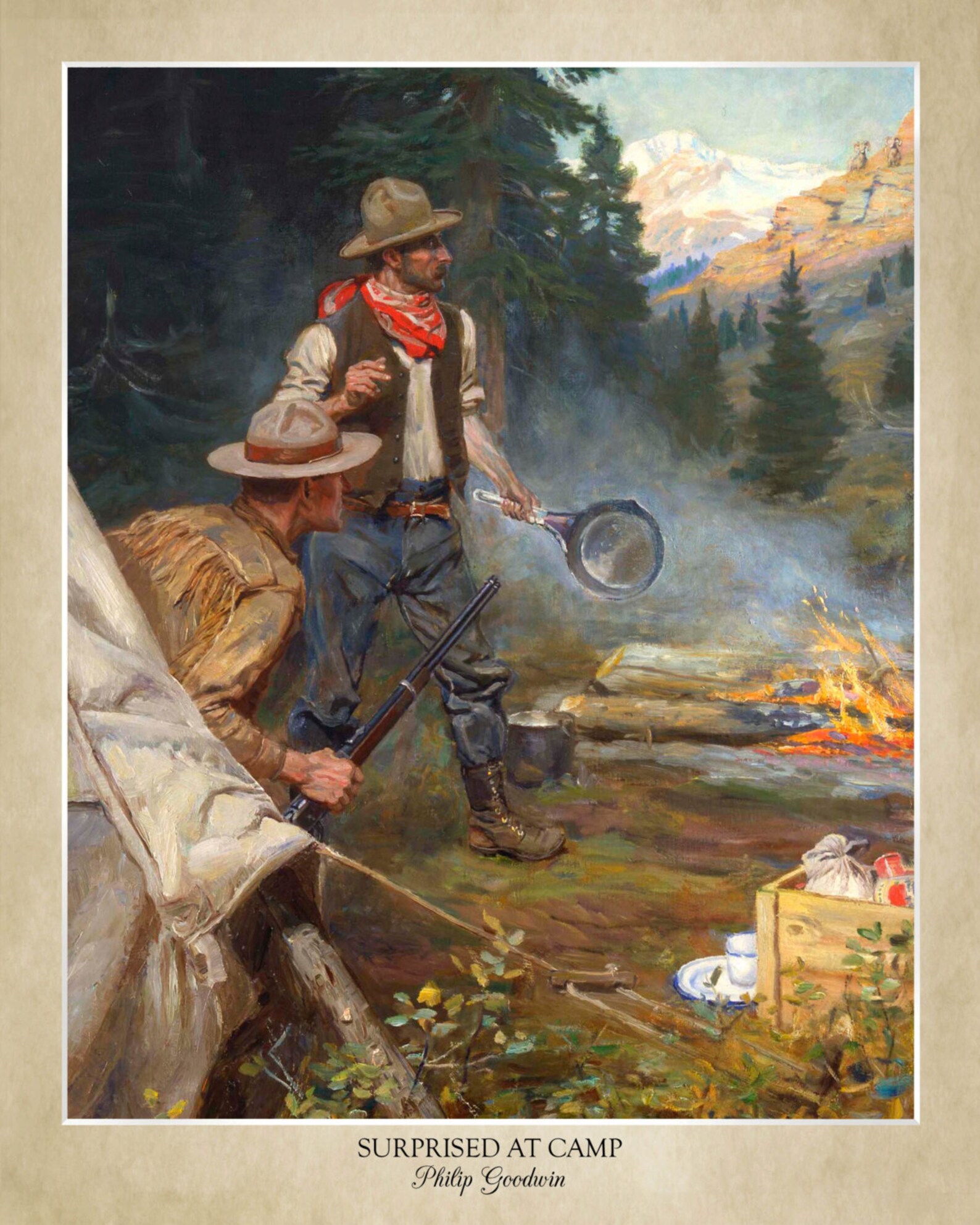 Surprised at Camp by Philip Goodwin 18x24 Print Displaying the Artist's ...
