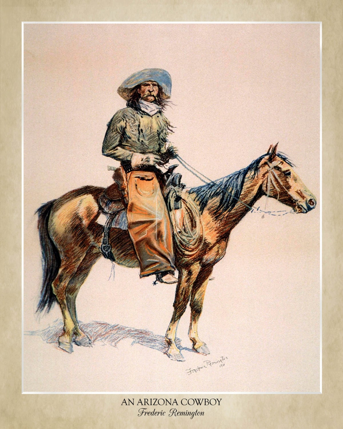 An Arizona Cowboy by Frederic Remington 1901 18x24 Print Displaying the ...