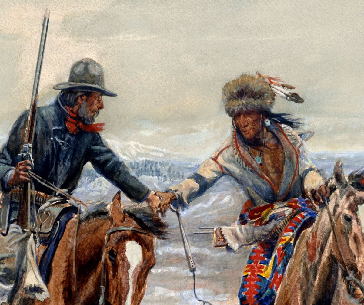 A Doubtful Handshake by Charles Russell (1910); 18x24" Print Showing ...