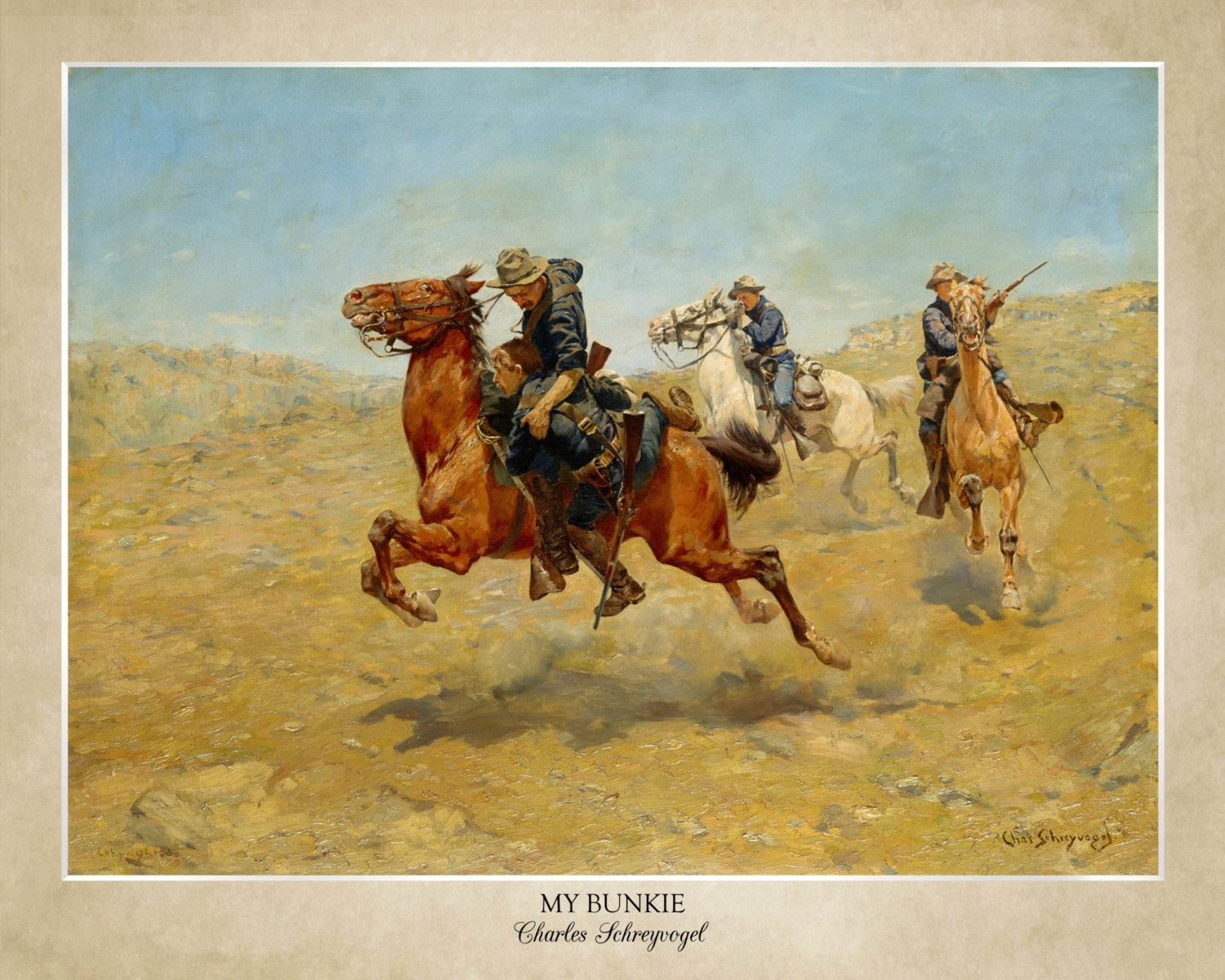 My Bunkie by Charles Schreyvogel 1899 18x24 Print Displaying the Artist ...