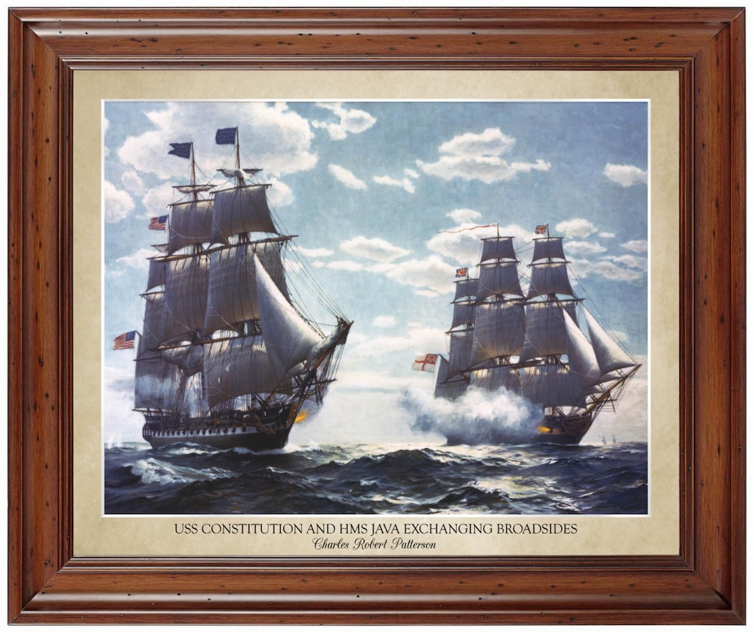 USS Constitution and HMS Java Exchanging Broadsides; 18x24" Print ...