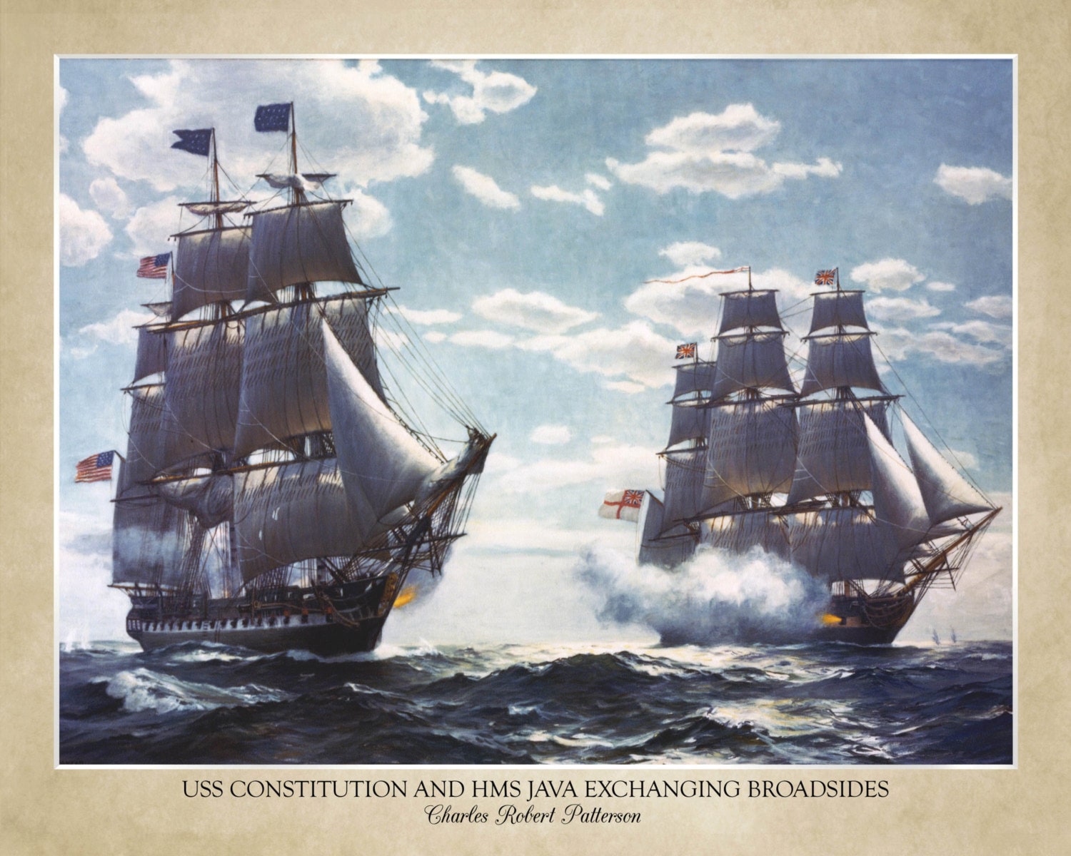 USS Constitution and HMS Java Exchanging Broadsides 18x24 Print ...
