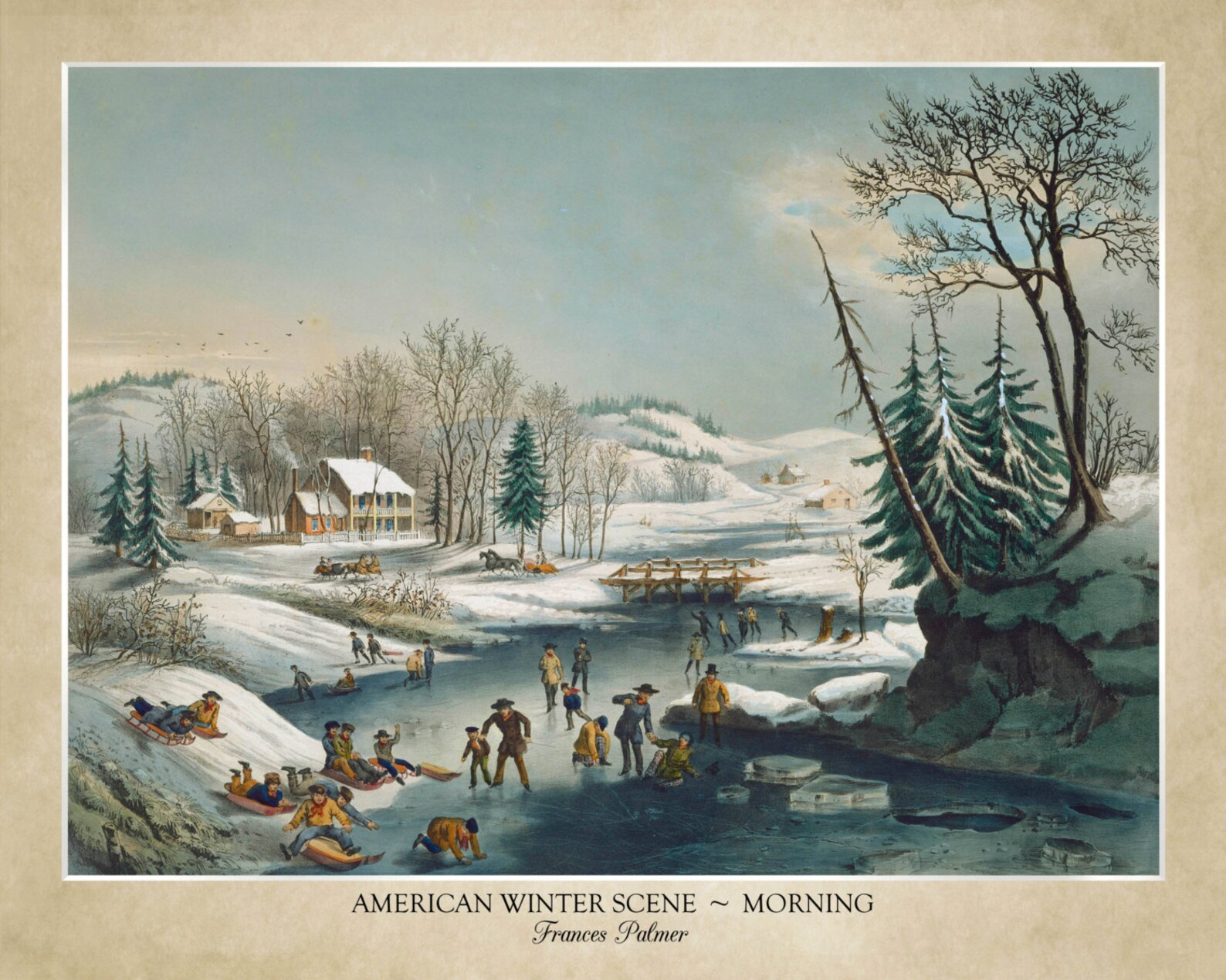 American Winter Scene - Morning by Frances Palmer (1854); 18x24" Print ...