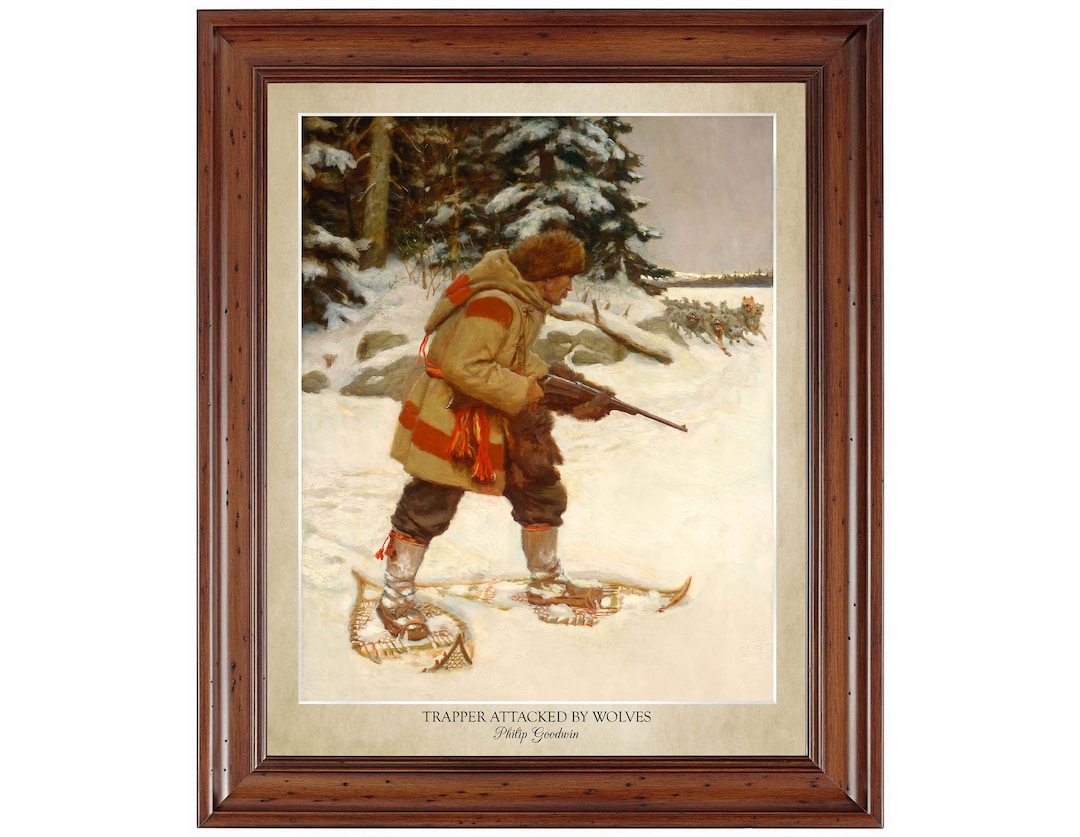 Trapper Attacked by Wolves by Philip Goodwin; 18x24" Print Displaying ...