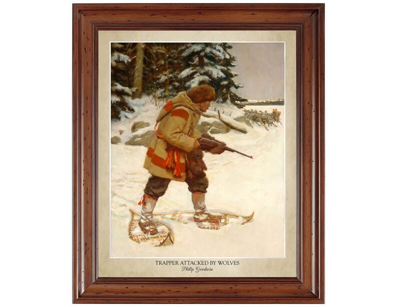 Trapper Attacked by Wolves by Philip Goodwin; 18x24" Print Displaying ...
