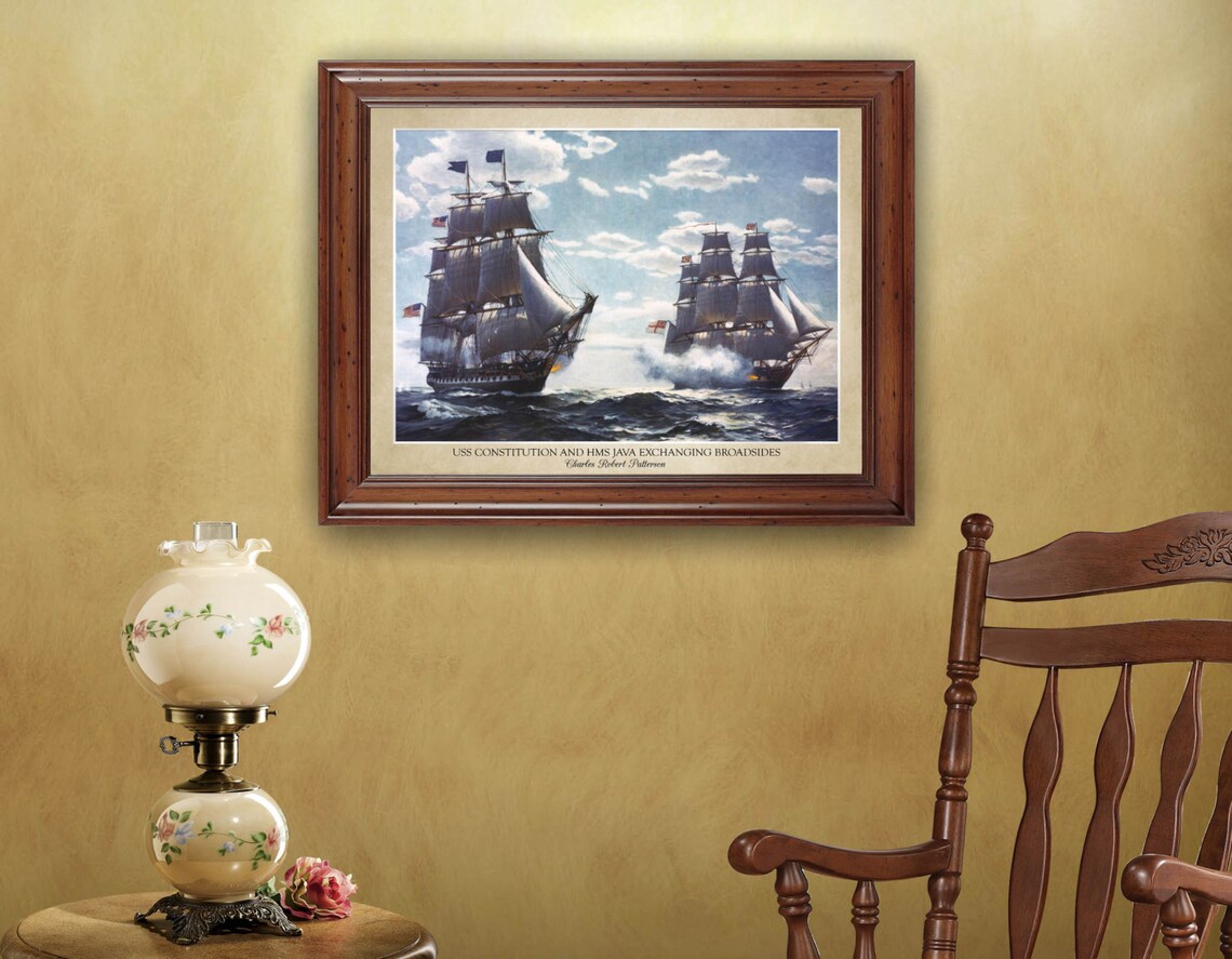 USS Constitution and HMS Java Exchanging Broadsides 18x24 Print ...