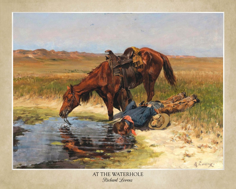 At the Waterhole by Richard Lorenz 18x24 Print Displaying the Artist's ...