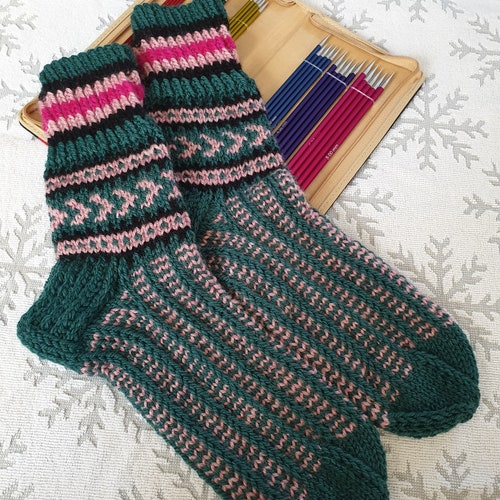 Cute Hand Knitted Scrappy Socks Made From Cozy Wool - Etsy