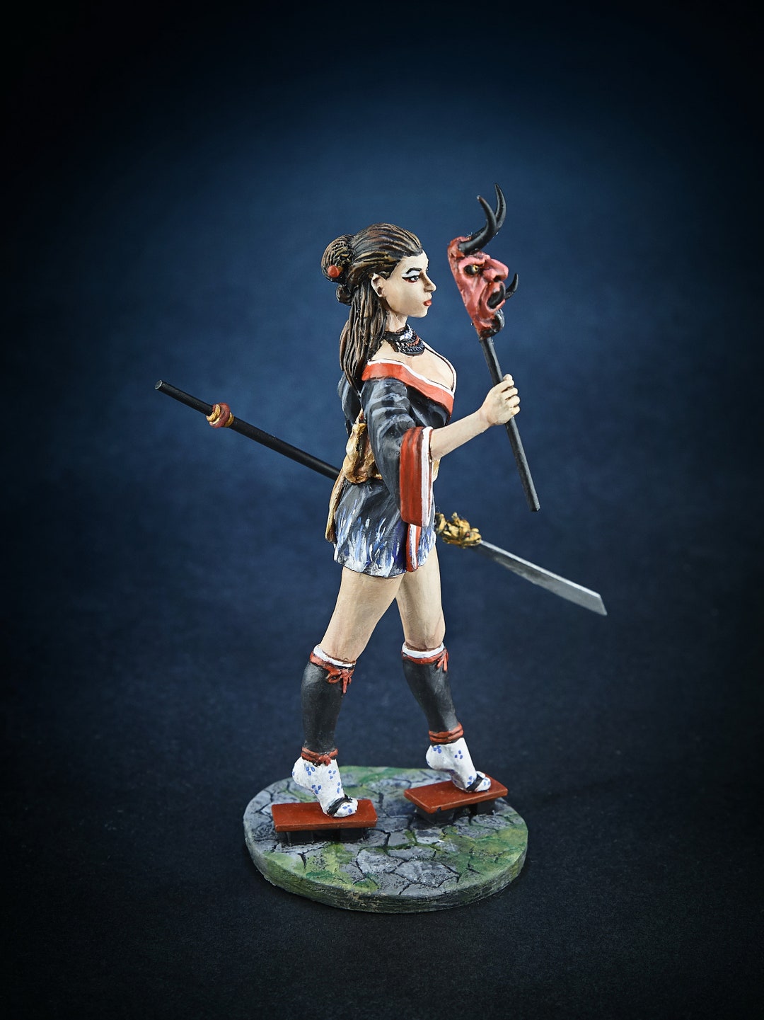 Samurai Oni Miniature, Female Samurai 80 Mm, Miniature Figurine Japan ...