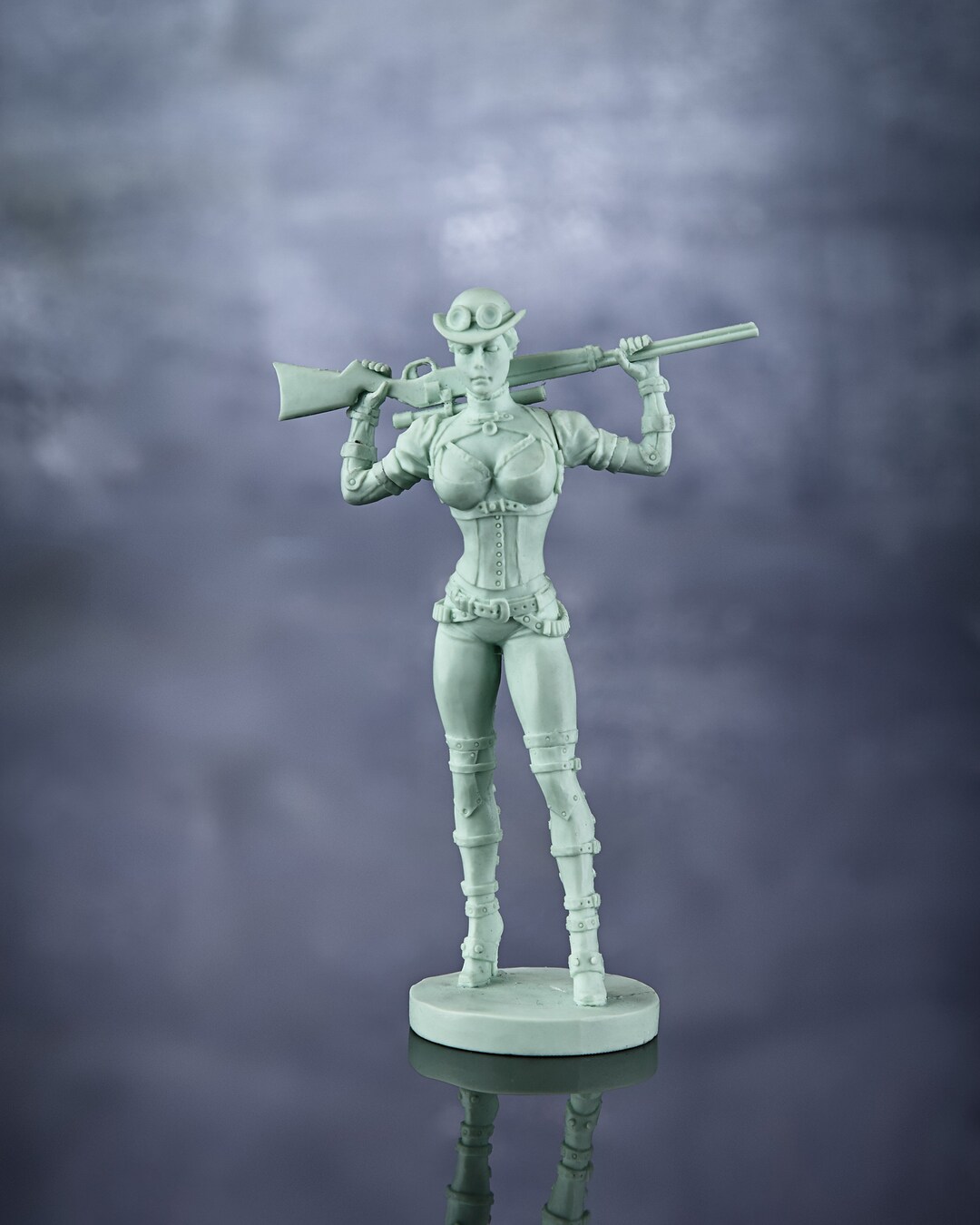 3D Printed Fantasy Model of Sexy Steampunk Girl Headhunter, Unpainted ...