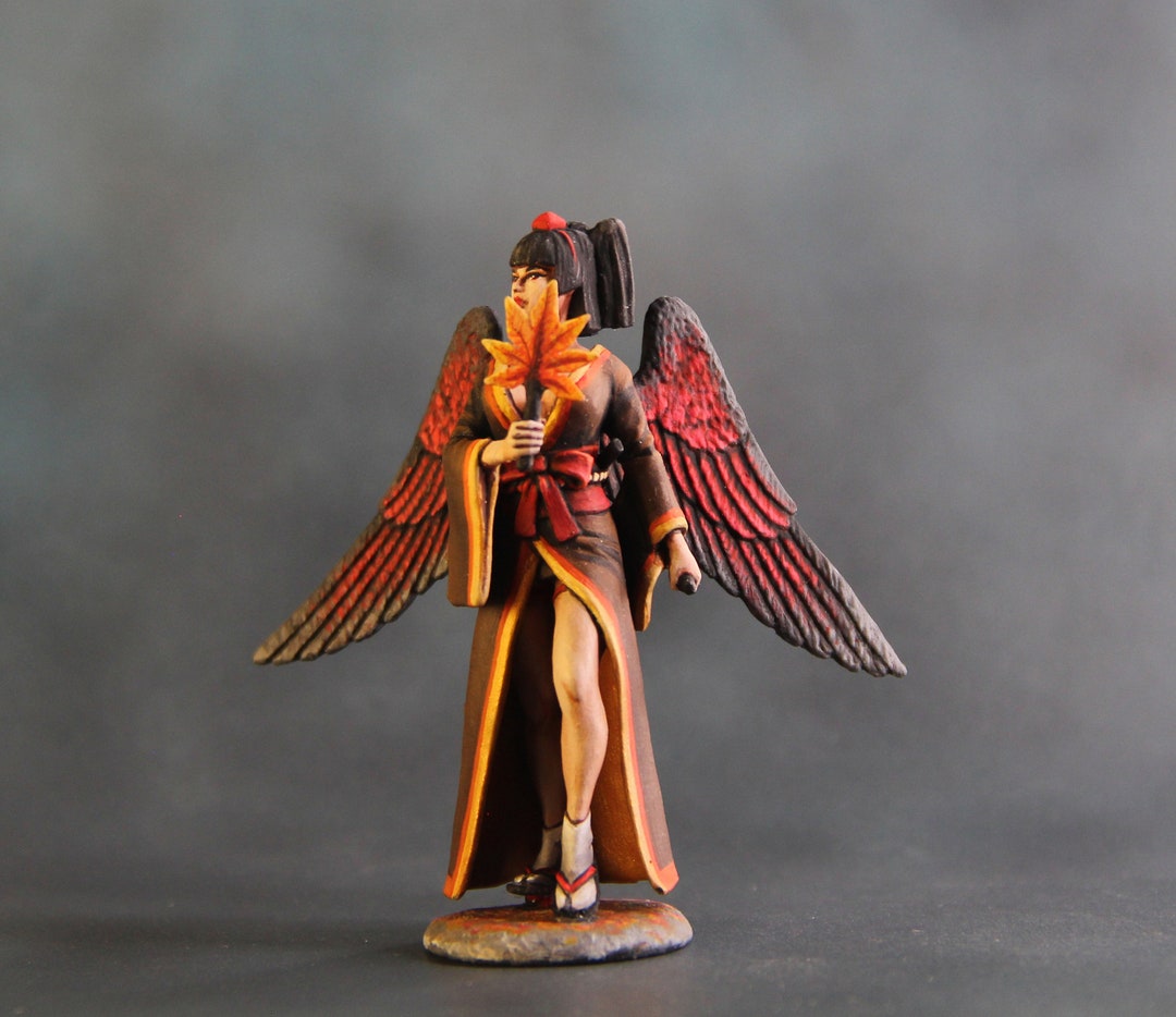Japanese Girl Resin Miniature 54mm, Female Tengu Girl Figurine, Fantasy ...