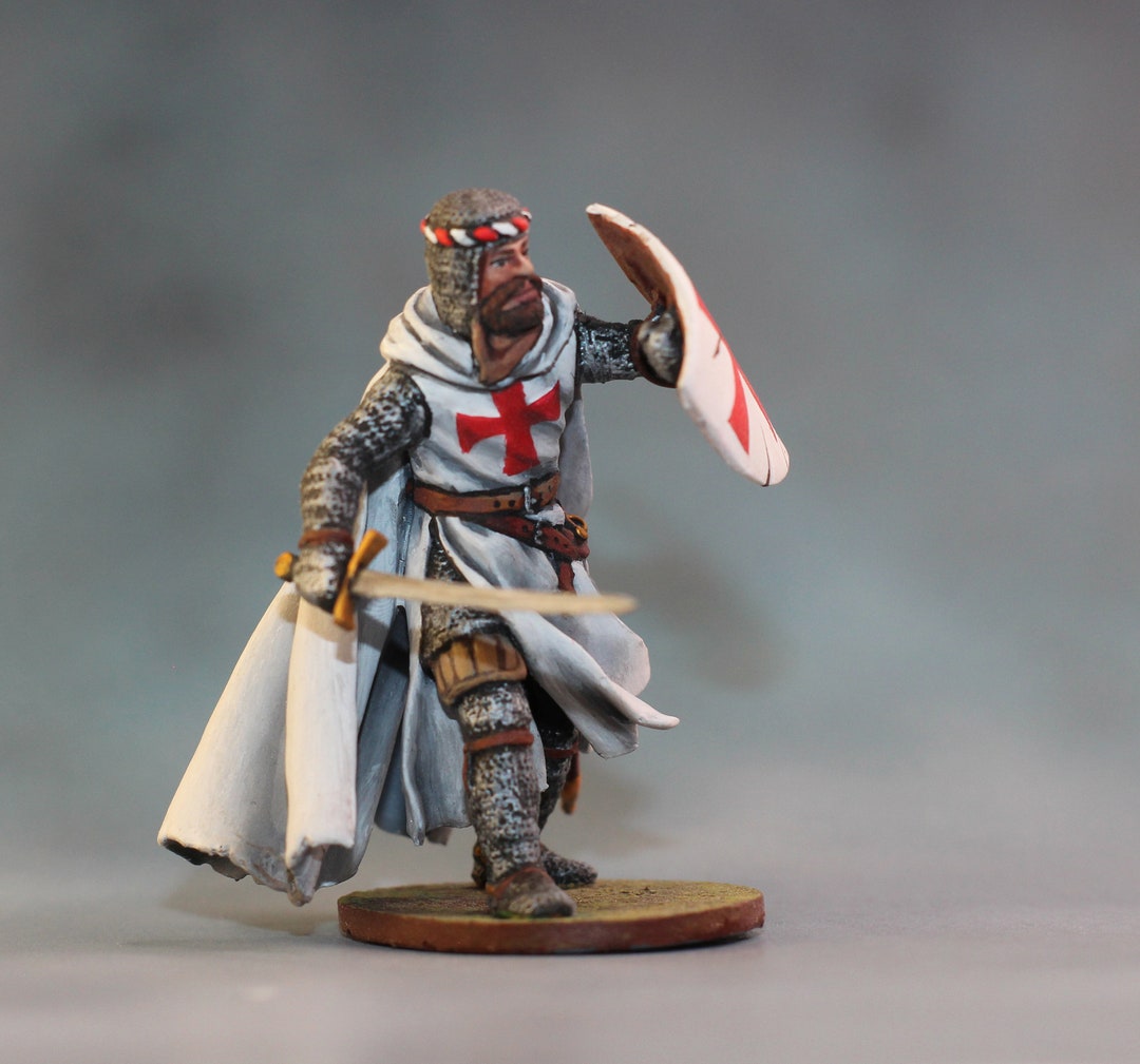 Knight Statue 54mm, Attacking Soldier, Desktop Hand Painted Miniature, Figurine Templar Knight ...