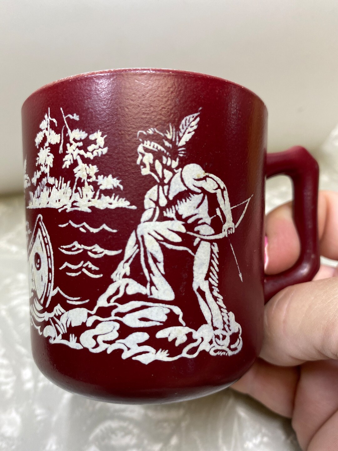 Vintage Childrens Milk Glass Tex Hawk Cowboy Native American Indian ...