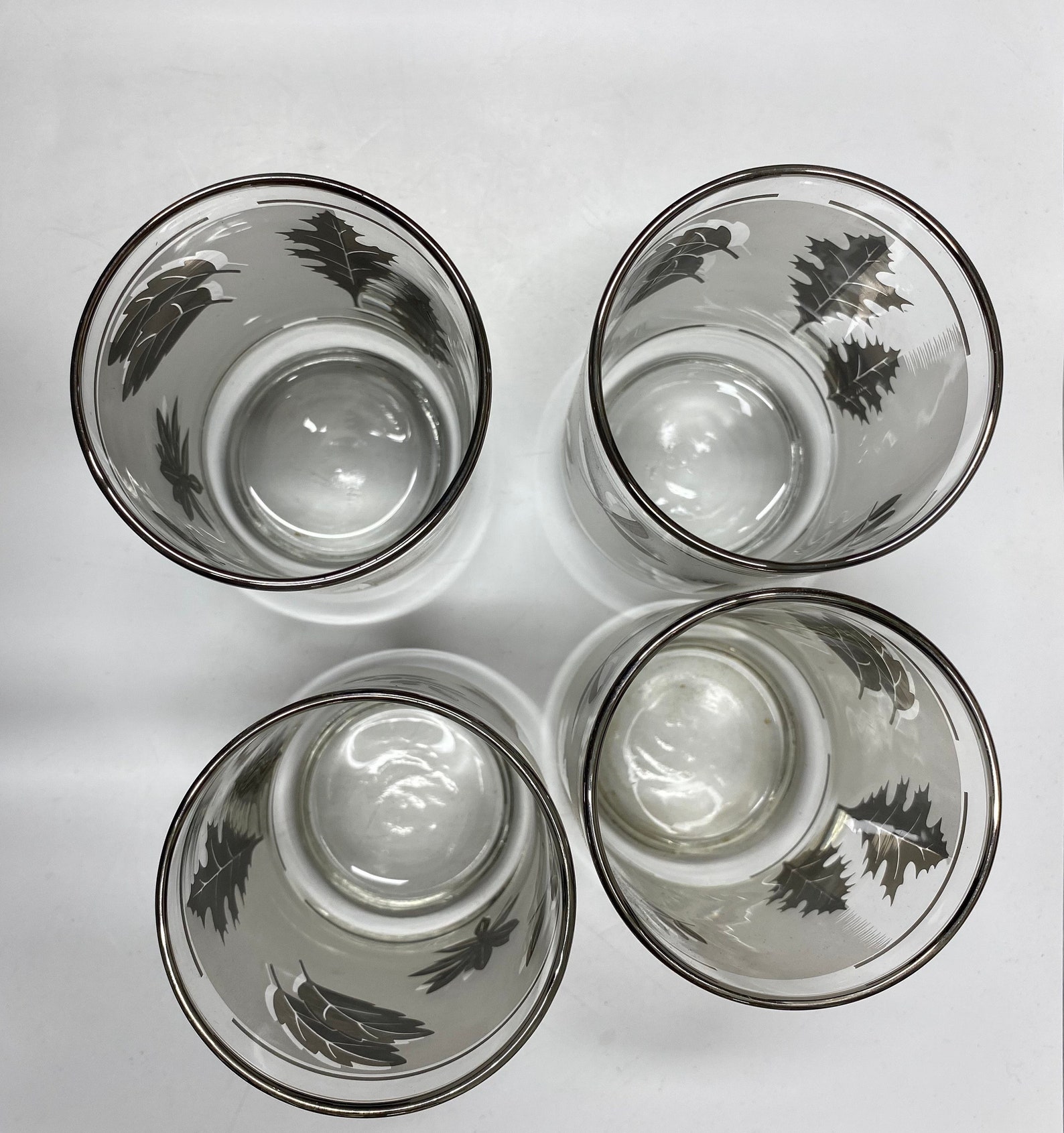 Vintage Silver Leaf Frosted Drinking Glasses Mid Century Kitchen Decor ...