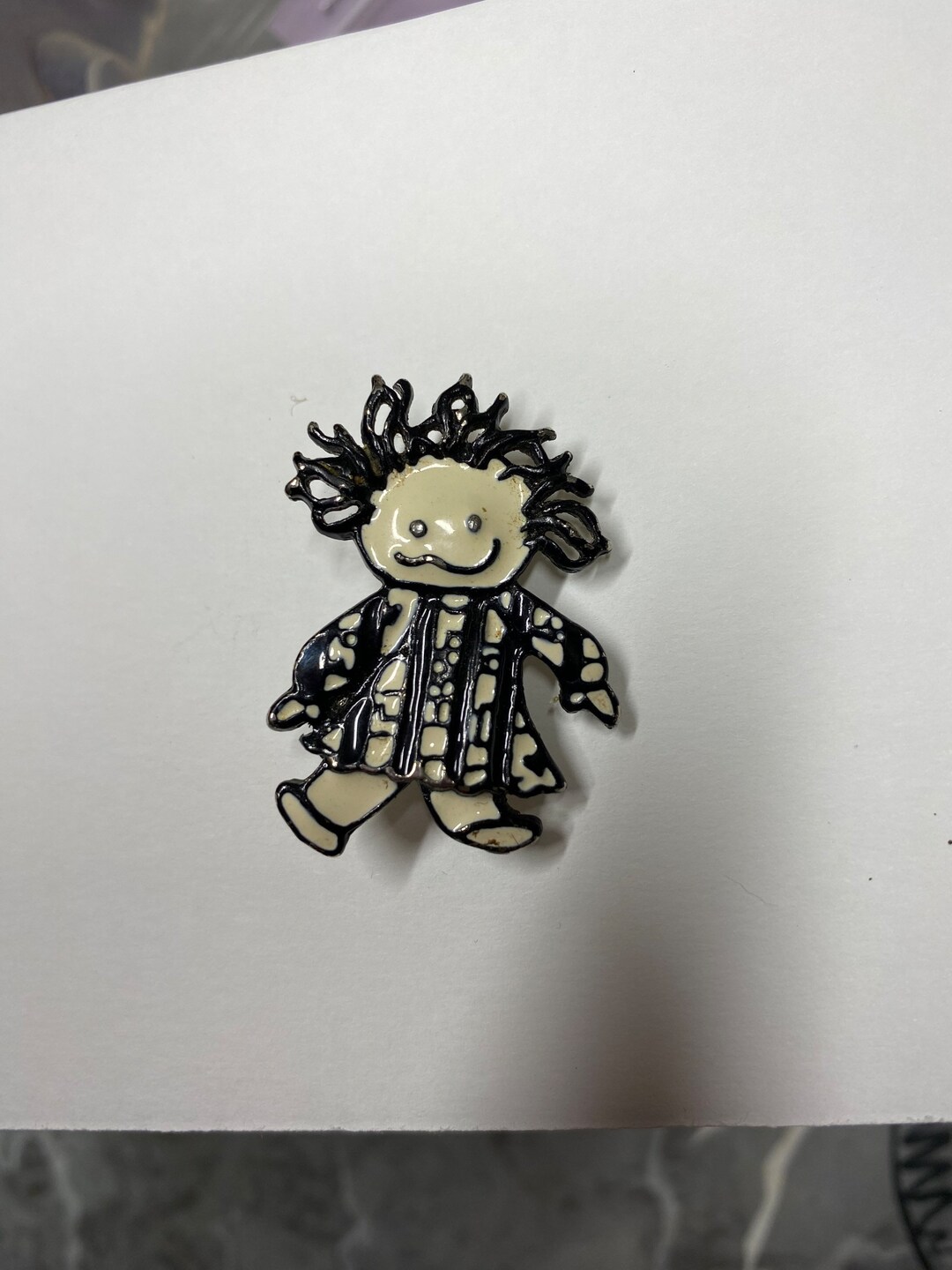 Vintage Kid Wild Hair Brooch SFJ Pin Silver Tone Black White - Etsy