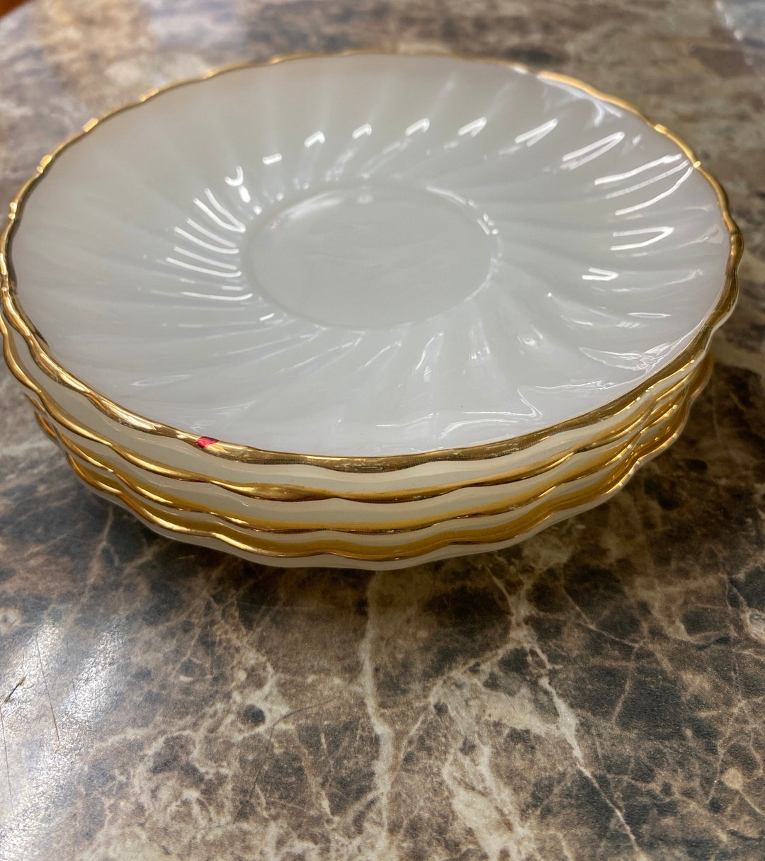 Vintage White Small Dish Gold Trim Collectable Anchor Hocking Swirl Pattern Glass Dishes ...