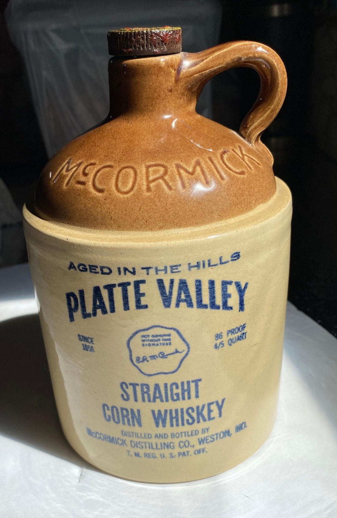 Vintage Stoneware Mccormick Platte Valley Straight Corn Whiskey Jug ...