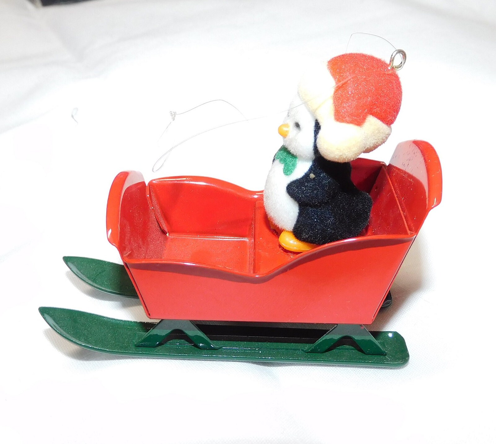 Vintage Avon Jolly Penguin on Sleigh Ornament Keepsake Collectable Tree ...