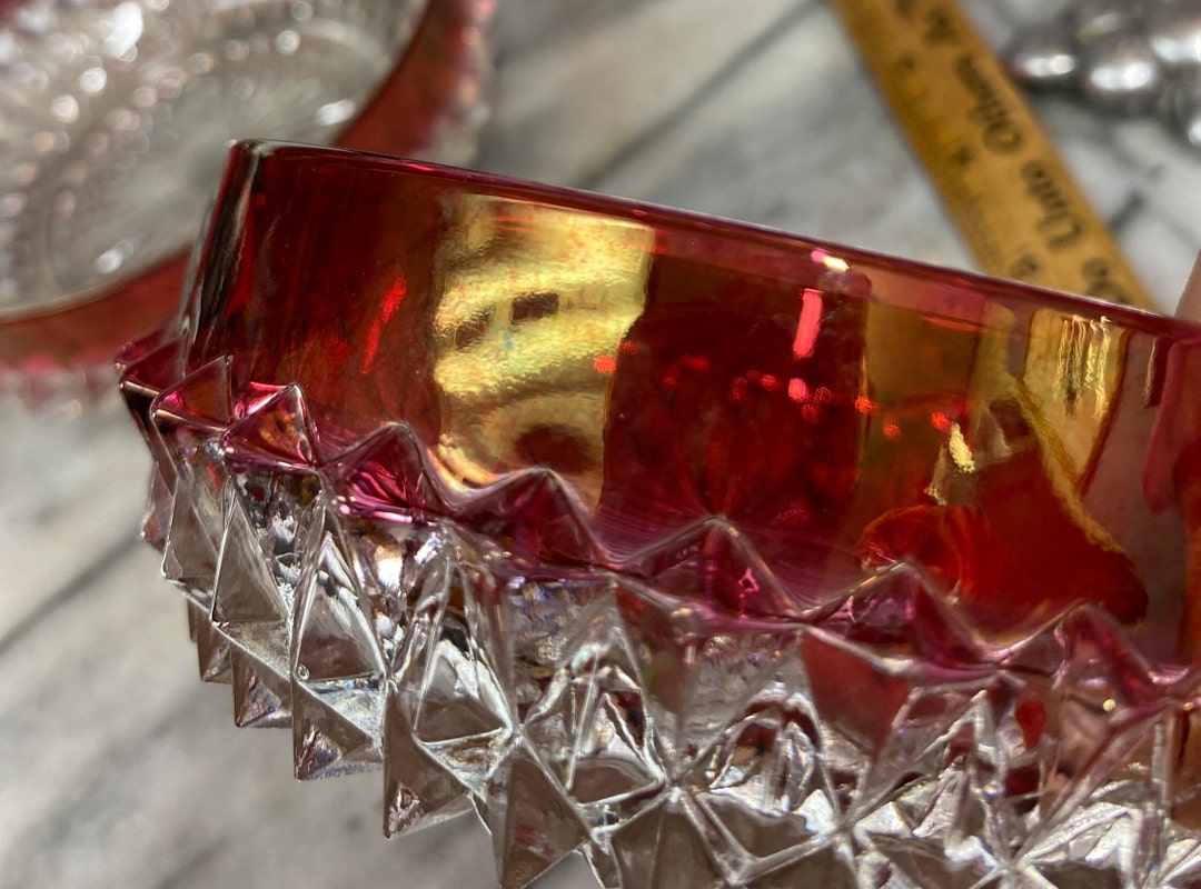 Vintage Indiana Glass Ruby Red Diamond Point Bowl Kings Crown Ruby Red ...