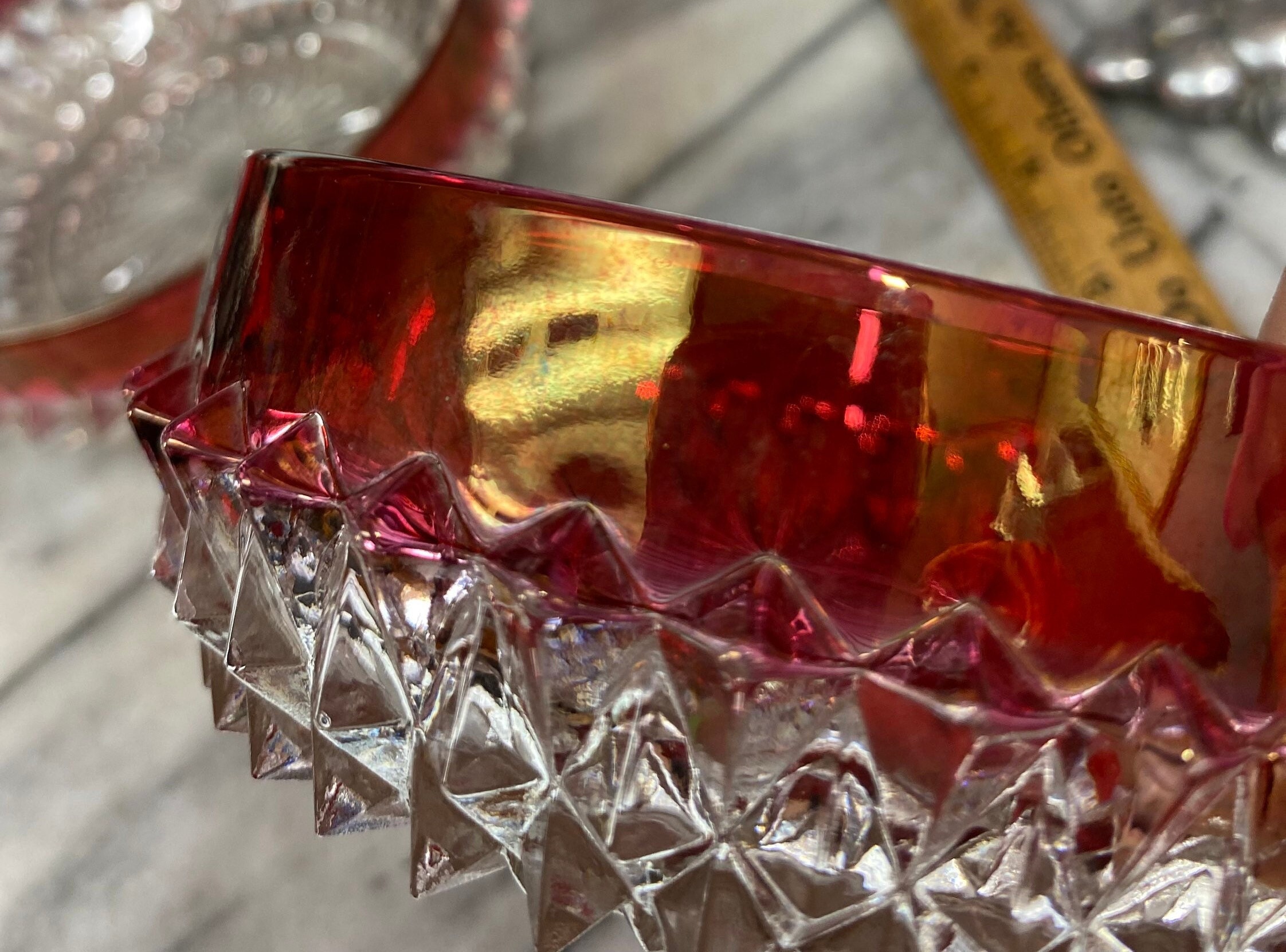 Vintage Indiana Glass Ruby Red Diamond Point Bowl Kings Crown Ruby Red ...