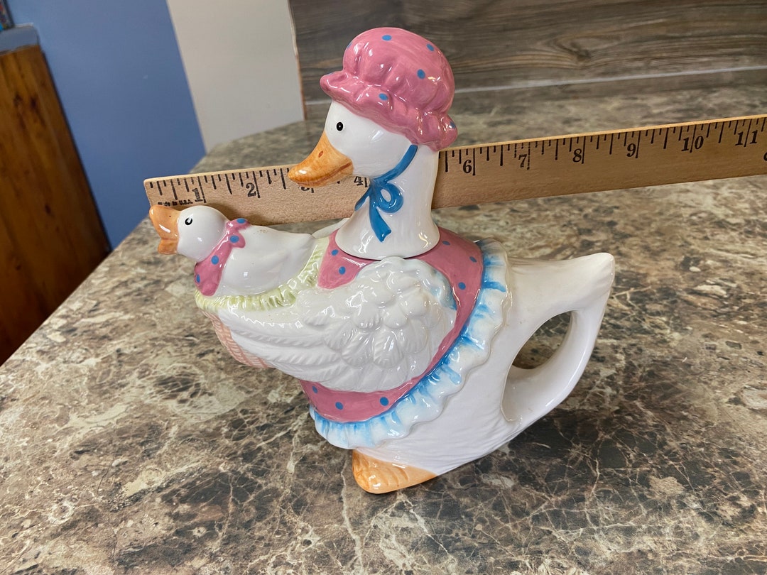 Vintage Mother Goose With Baby in a Basket Tea Pot Collectable Fun ...