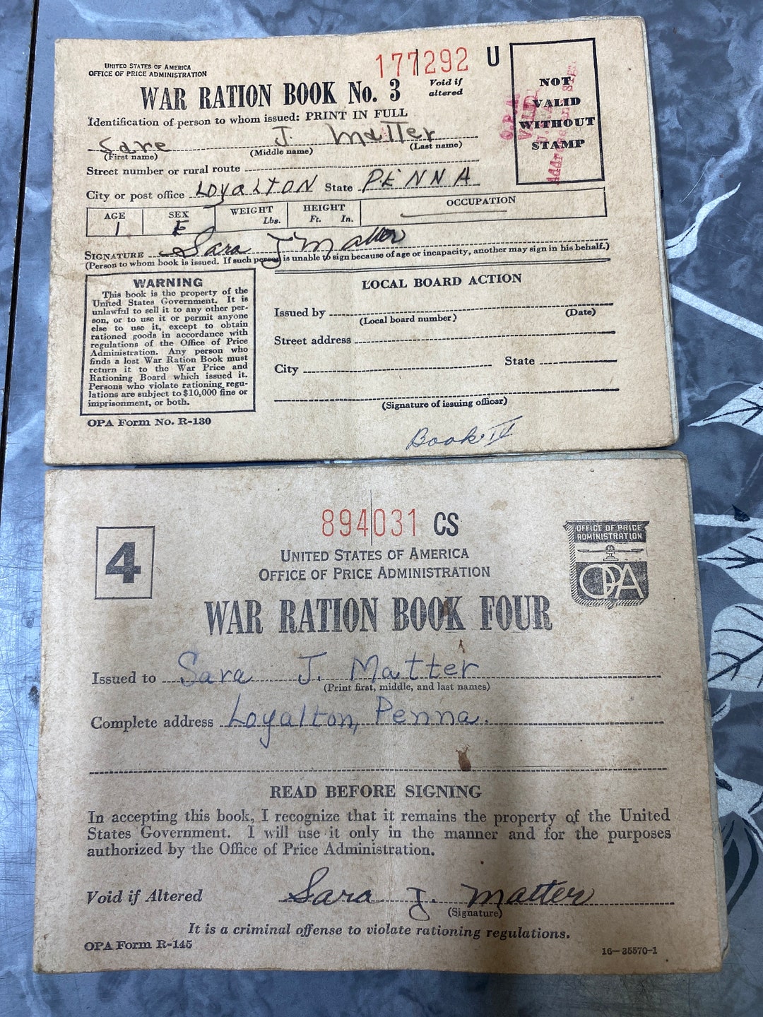 Vintage World War II Ration Book No. 3 & 4 for a 1 Old Girl Keepsake ...